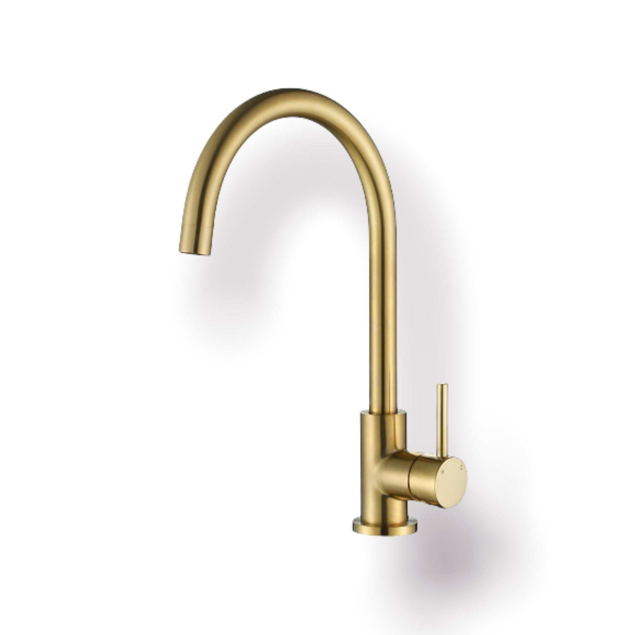 Clara Round Brushed Gold Gooseneck Sink Mixer - Timeless Bathroom Supplies